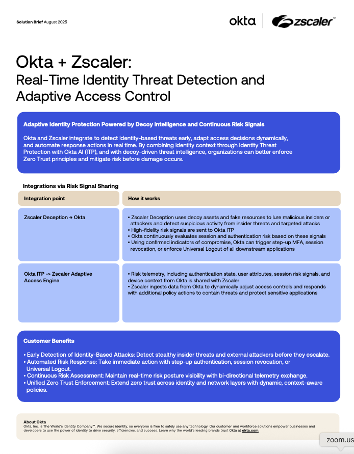 Okta + Zscaler: Identity Threat Protection | Okta